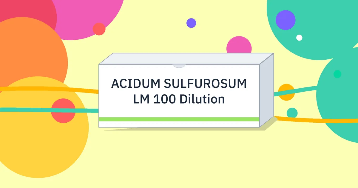 Symbolbild: Packung mit der Aufschrift ACIDUM SULFUROSUM LM 100 Dilution (PZN 13285375) – Verfügbarkeit und Bezug in Apotheken in Frankfurt am Main