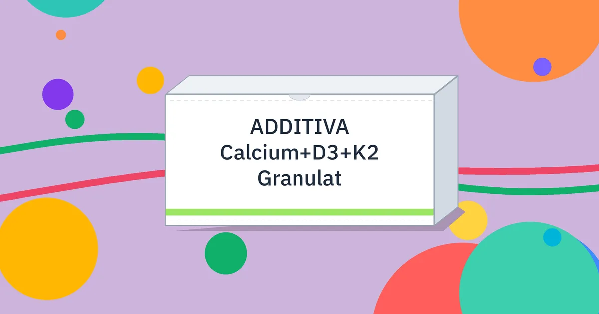 Symbolbild: Packung mit der Aufschrift ADDITIVA Calcium+D3+K2 Granulat (PZN 12455384) – Verfügbarkeit und Bezug in Apotheken in Frankfurt am Main