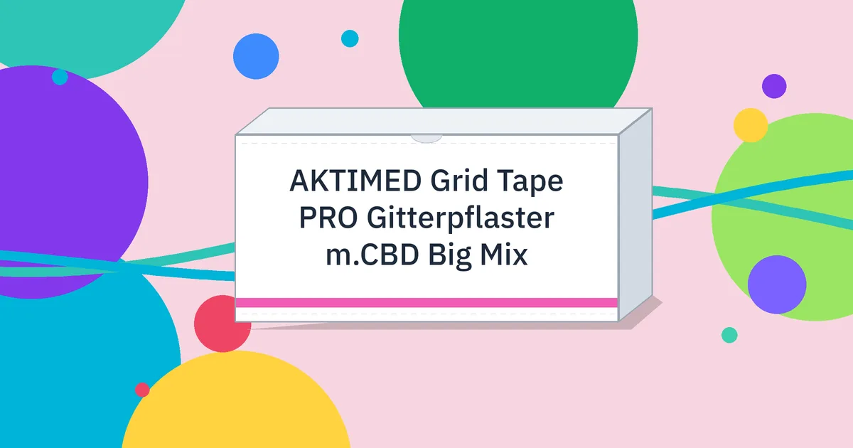 Symbolbild: Packung mit der Aufschrift AKTIMED Grid Tape PRO Gitterpflaster m.CBD Big Mix (PZN 16925852) – Verfügbarkeit und Bezug in Apotheken in Frankfurt am Main