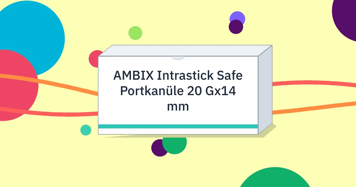 Symbolbild: Packung mit der Aufschrift AMBIX Intrastick Safe Portkanüle 20 Gx14 mm (PZN 14286721) – Verfügbarkeit und Bezug in Apotheken in Frankfurt am Main