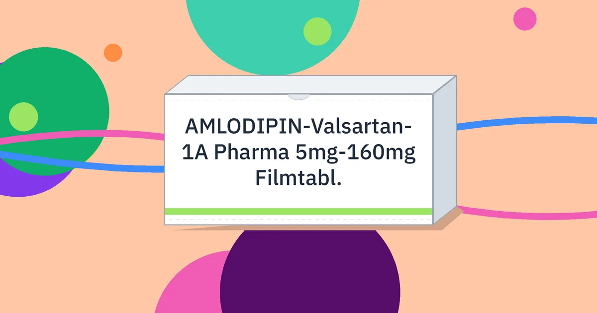 Symbolbild: Packung mit der Aufschrift AMLODIPIN-Valsartan-1A Pharma 5mg-160mg Filmtabl. (PZN 20330604) – Verfügbarkeit und Bezug in Apotheken in Frankfurt am Main