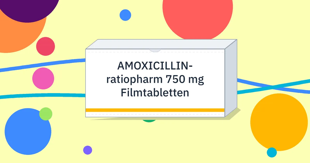 Symbolbild: Packung mit der Aufschrift AMOXICILLIN-ratiopharm 750 mg Filmtabletten (PZN 02394397) – Verfügbarkeit und Bezug in Apotheken in Frankfurt am Main