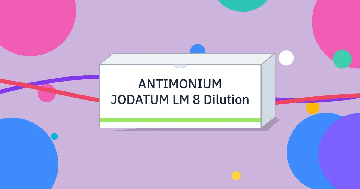 Symbolbild: Packung mit der Aufschrift ANTIMONIUM JODATUM LM 8 Dilution (PZN 12764168) – Verfügbarkeit und Bezug in Apotheken in Frankfurt am Main