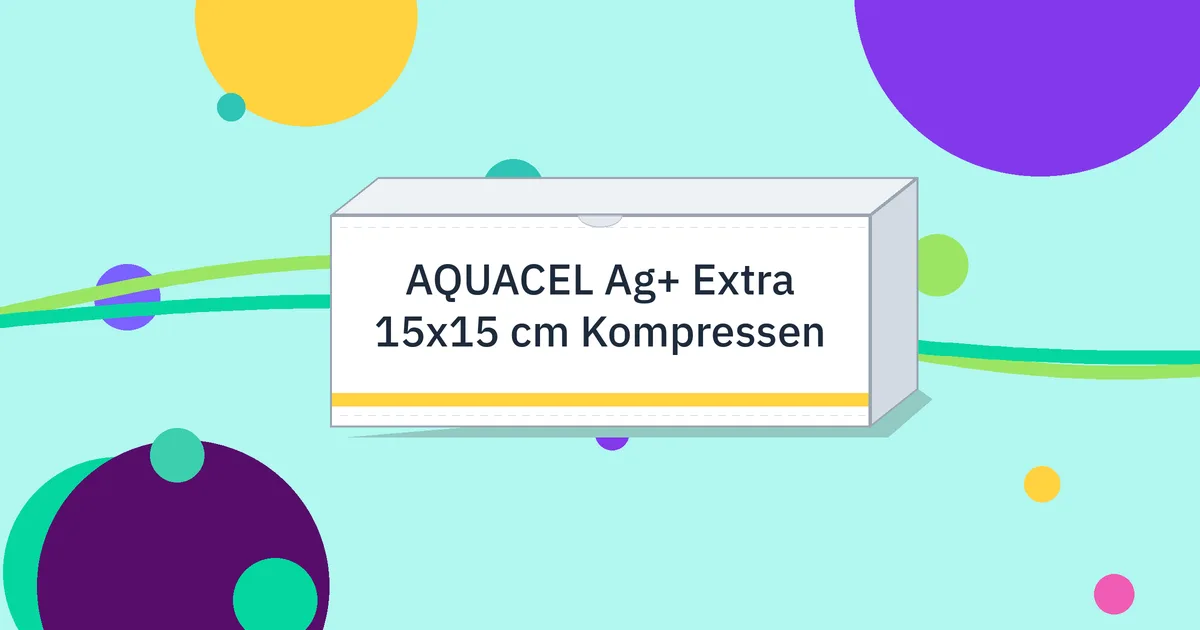 Symbolbild: Packung mit der Aufschrift AQUACEL Ag+ Extra 15x15 cm Kompressen (PZN 18117398) – Verfügbarkeit und Bezug in Apotheken in Frankfurt am Main