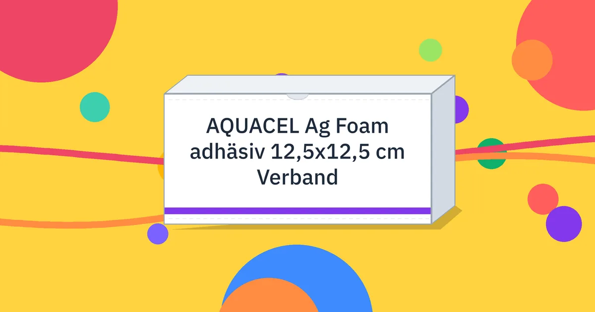 Symbolbild: Packung mit der Aufschrift AQUACEL Ag Foam adhäsiv 12,5x12,5 cm Verband (PZN 12378732) – Verfügbarkeit und Bezug in Apotheken in Frankfurt am Main