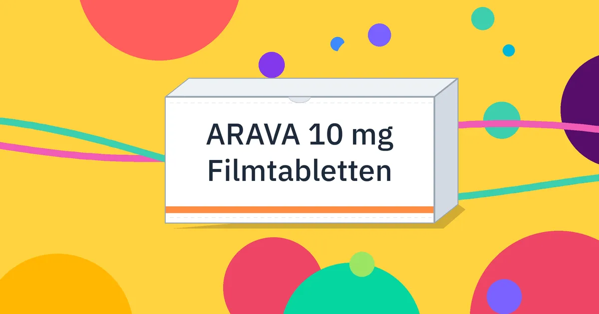 Symbolbild: Packung mit der Aufschrift ARAVA 10 mg Filmtabletten (PZN 06115342) – Verfügbarkeit und Bezug in Apotheken in Frankfurt am Main