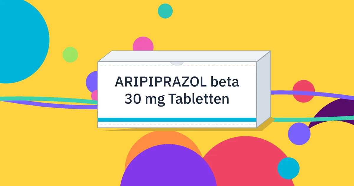 Symbolbild: Packung mit der Aufschrift ARIPIPRAZOL beta 30 mg Tabletten (PZN 10784540) – Verfügbarkeit und Bezug in Apotheken in Frankfurt am Main