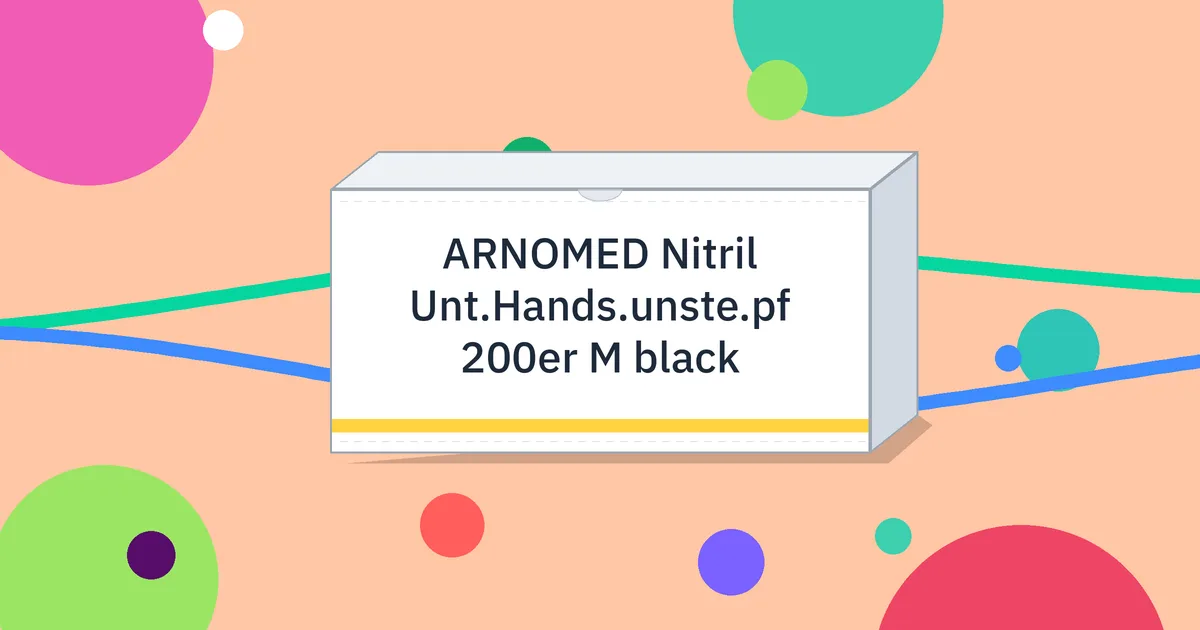 Symbolbild: Packung mit der Aufschrift ARNOMED Nitril Unt.Hands.unste.pf 200er M black (PZN 18253457) – Verfügbarkeit und Bezug in Apotheken in Frankfurt am Main