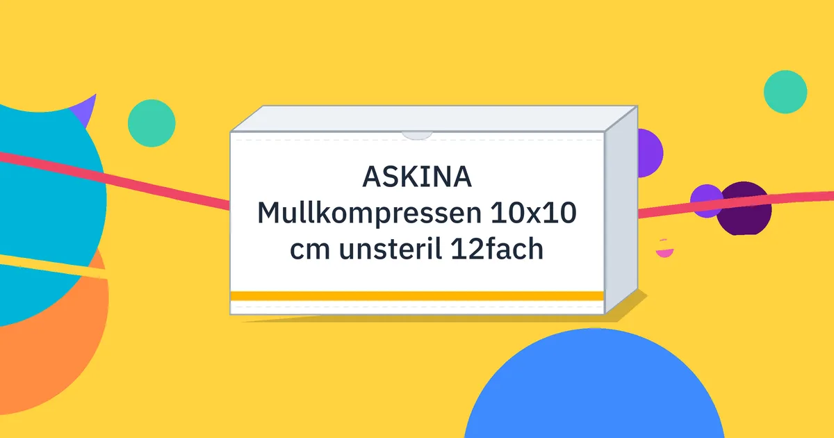 Symbolbild: Packung mit der Aufschrift ASKINA Mullkompressen 10x10 cm unsteril 12fach (PZN 06874579) – Verfügbarkeit und Bezug in Apotheken in Frankfurt am Main