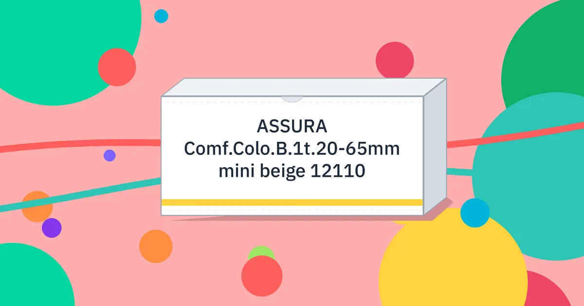 Symbolbild: Packung mit der Aufschrift ASSURA Comf.Colo.B.1t.20-65mm mini beige 12110 (PZN 00892990) – Verfügbarkeit und Bezug in Apotheken in Frankfurt am Main