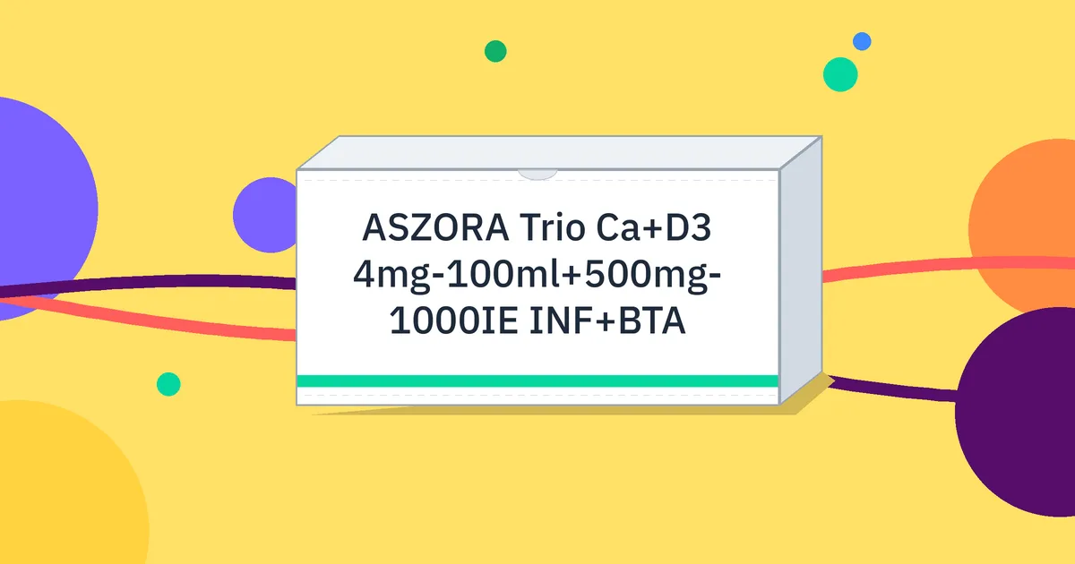 Symbolbild: Packung mit der Aufschrift ASZORA Trio Ca+D3 4mg-100ml+500mg-1000IE INF+BTA (PZN 14325734) – Verfügbarkeit und Bezug in Apotheken in Frankfurt am Main