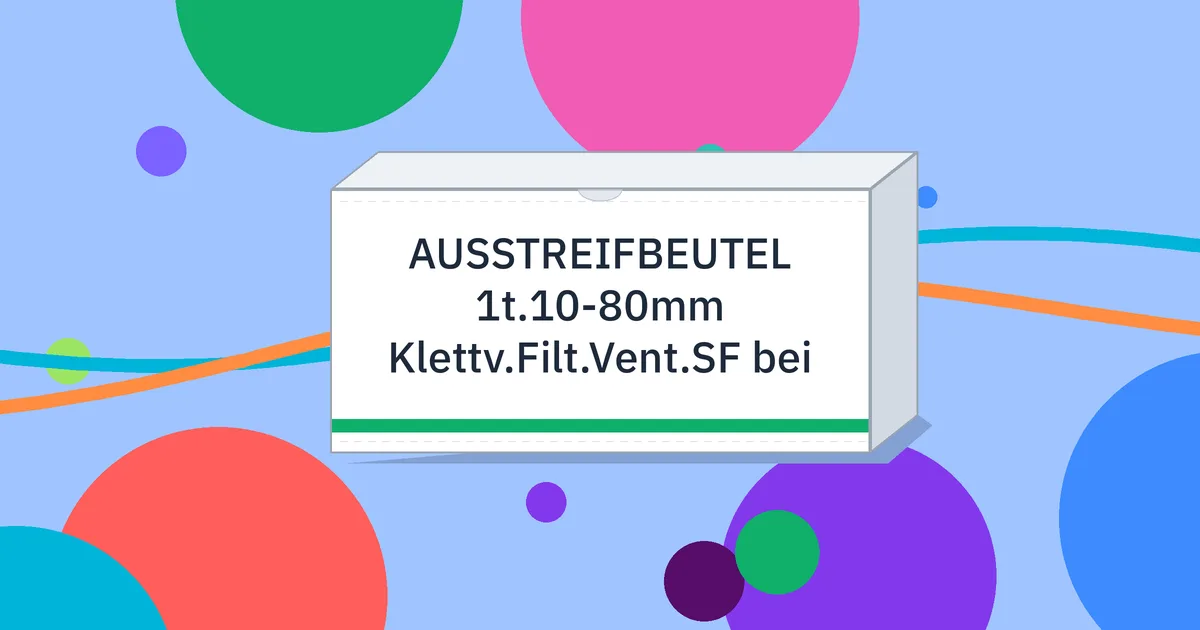 Symbolbild: Packung mit der Aufschrift AUSSTREIFBEUTEL 1t.10-80mm Klettv.Filt.Vent.SF bei (PZN 19296894) – Verfügbarkeit und Bezug in Apotheken in Frankfurt am Main