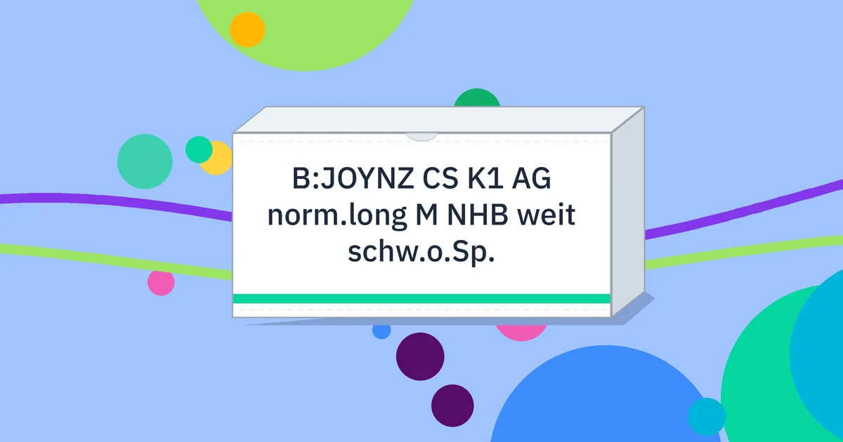 Symbolbild: Packung mit der Aufschrift B:JOYNZ CS K1 AG norm.long M NHB weit schw.o.Sp. (PZN 20535849) – Verfügbarkeit und Bezug in Apotheken in Frankfurt am Main