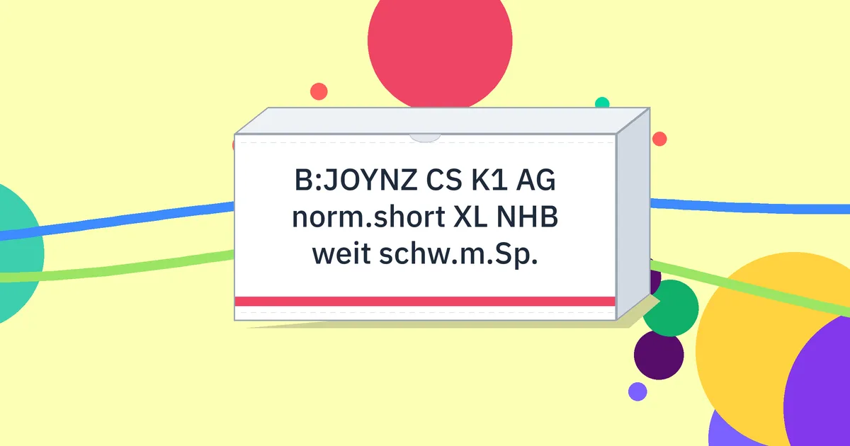 Symbolbild: Packung mit der Aufschrift B:JOYNZ CS K1 AG norm.short XL NHB weit schw.m.Sp. (PZN 20532549) – Verfügbarkeit und Bezug in Apotheken in Frankfurt am Main