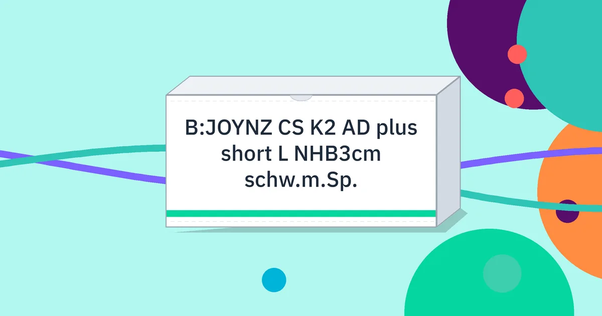 Symbolbild: Packung mit der Aufschrift B:JOYNZ CS K2 AD plus short L NHB3cm schw.m.Sp. (PZN 20529978) – Verfügbarkeit und Bezug in Apotheken in Frankfurt am Main