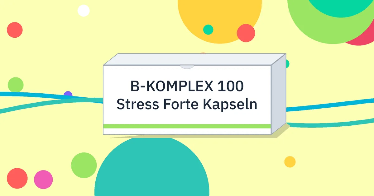 Symbolbild: Packung mit der Aufschrift B-KOMPLEX 100 Stress Forte Kapseln (PZN 15607825) – Verfügbarkeit und Bezug in Apotheken in Frankfurt am Main