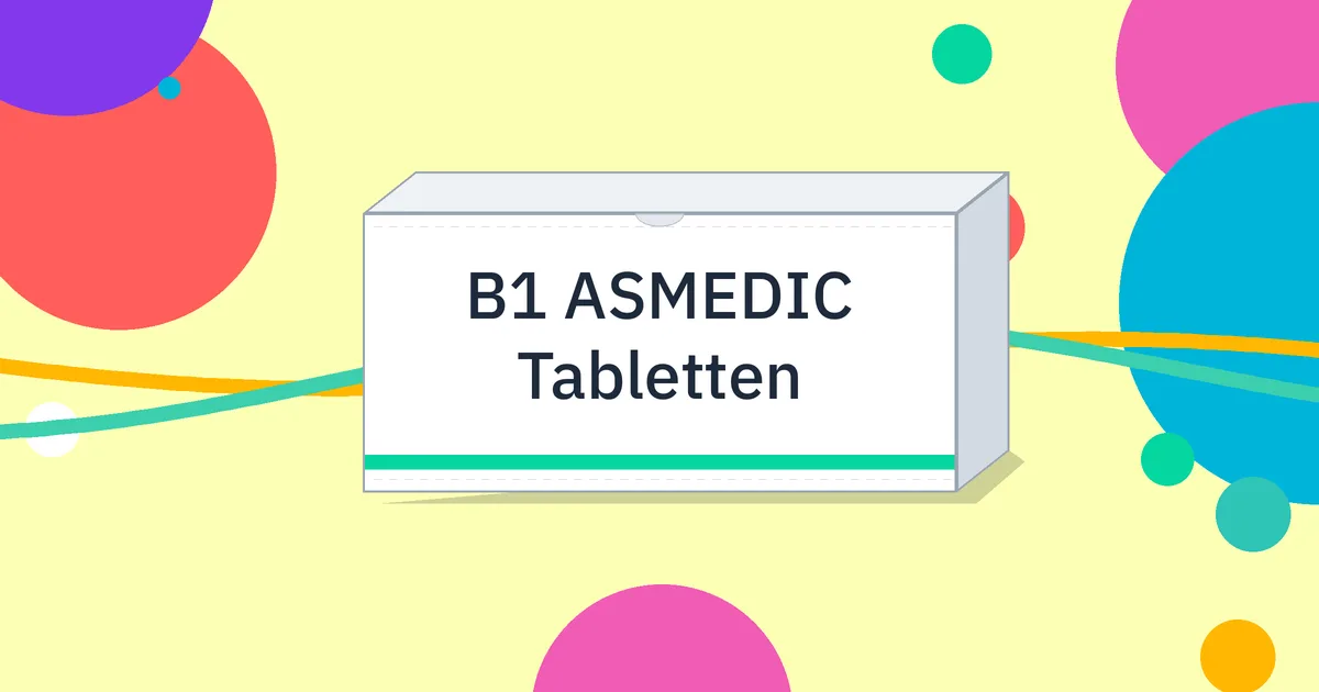 Symbolbild: Packung mit der Aufschrift B1 ASMEDIC Tabletten (PZN 08503284) – Verfügbarkeit und Bezug in Apotheken in Frankfurt am Main