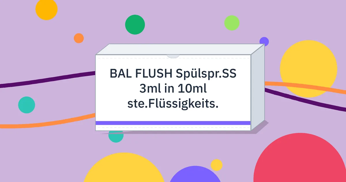 Symbolbild: Packung mit der Aufschrift BAL FLUSH Spülspr.SS 3ml in 10ml ste.Flüssigkeits. (PZN 19061197) – Verfügbarkeit und Bezug in Apotheken in Frankfurt am Main