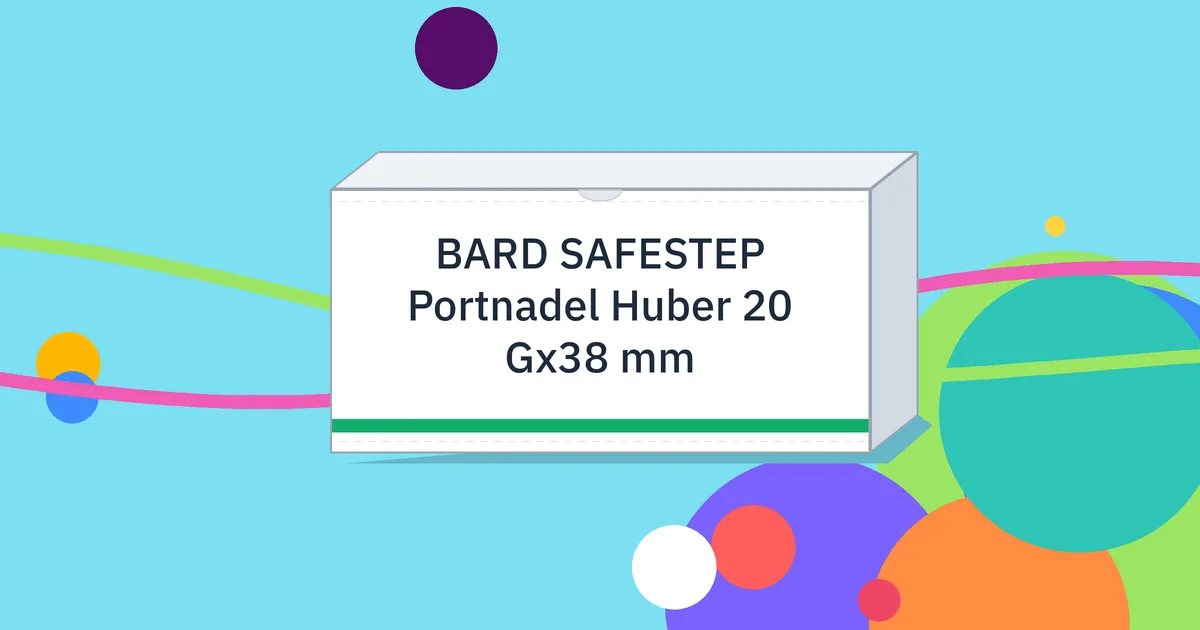 Symbolbild: Packung mit der Aufschrift BARD SAFESTEP Portnadel Huber 20 Gx38 mm (PZN 17296364) – Verfügbarkeit und Bezug in Apotheken in Frankfurt am Main