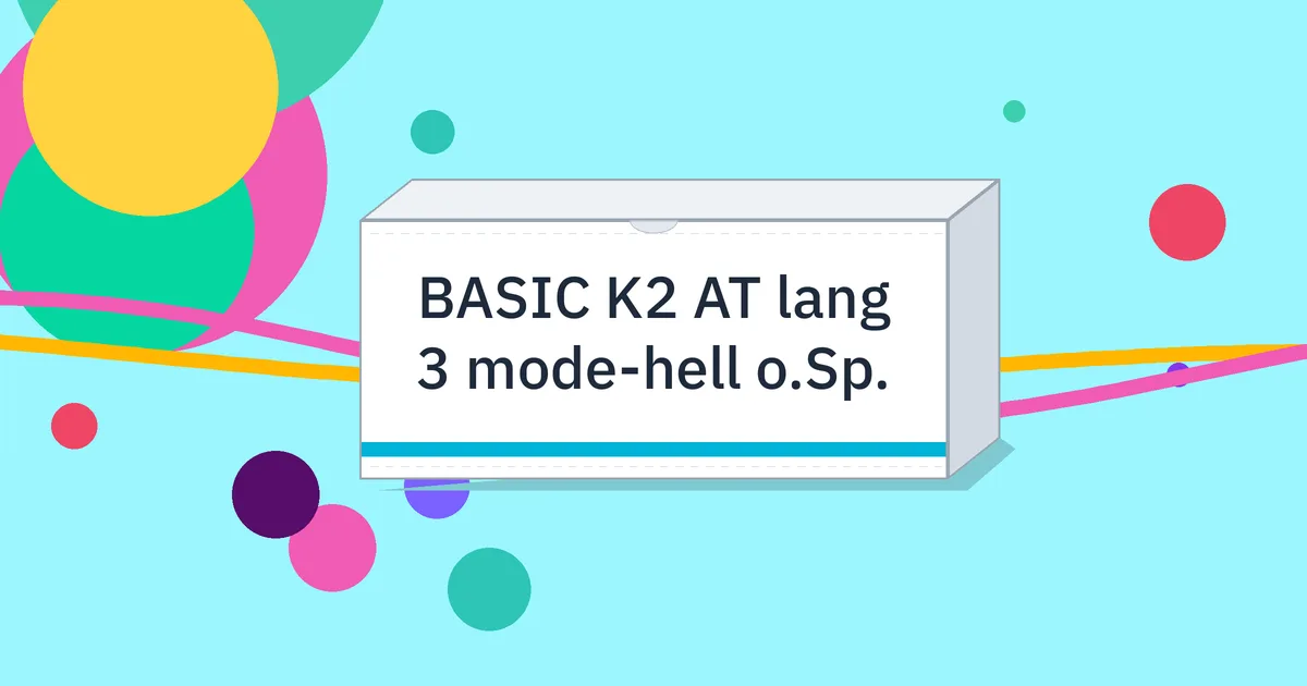 Symbolbild: Packung mit der Aufschrift BASIC K2 AT lang 3 mode-hell o.Sp. (PZN 20269170) – Verfügbarkeit und Bezug in Apotheken in Frankfurt am Main