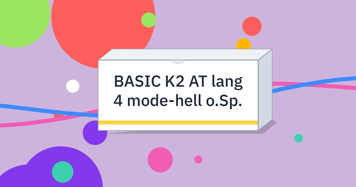 Symbolbild: Packung mit der Aufschrift BASIC K2 AT lang 4 mode-hell o.Sp. (PZN 20269394) – Verfügbarkeit und Bezug in Apotheken in Frankfurt am Main