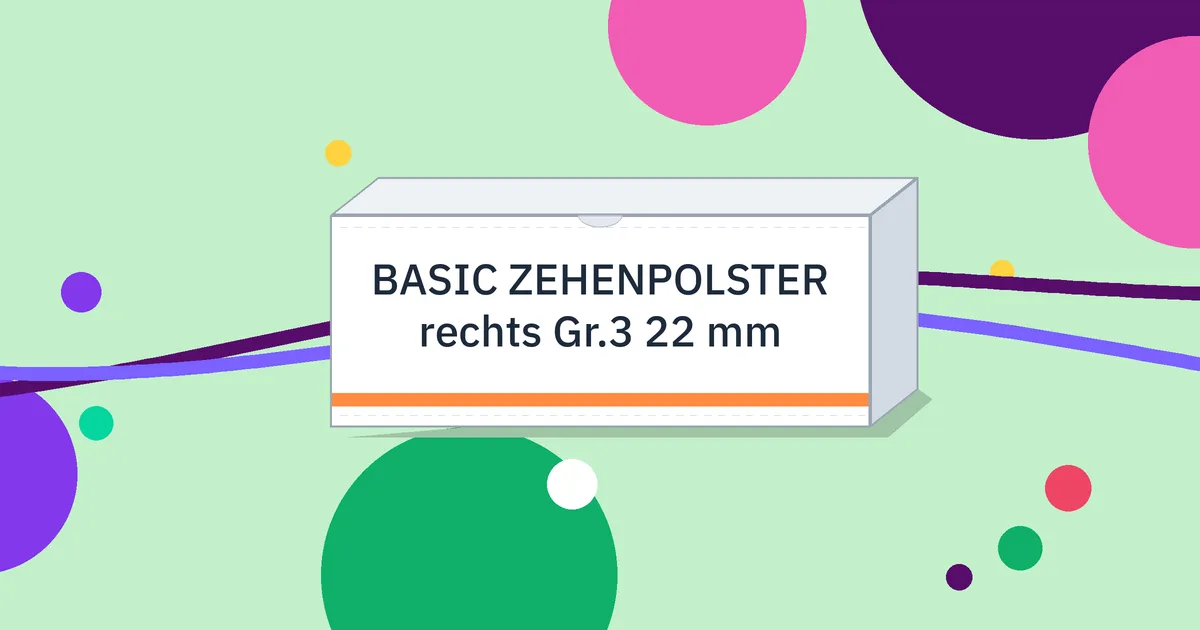 Symbolbild: Packung mit der Aufschrift BASIC ZEHENPOLSTER rechts Gr.3 22 mm (PZN 15380824) – Verfügbarkeit und Bezug in Apotheken in Frankfurt am Main