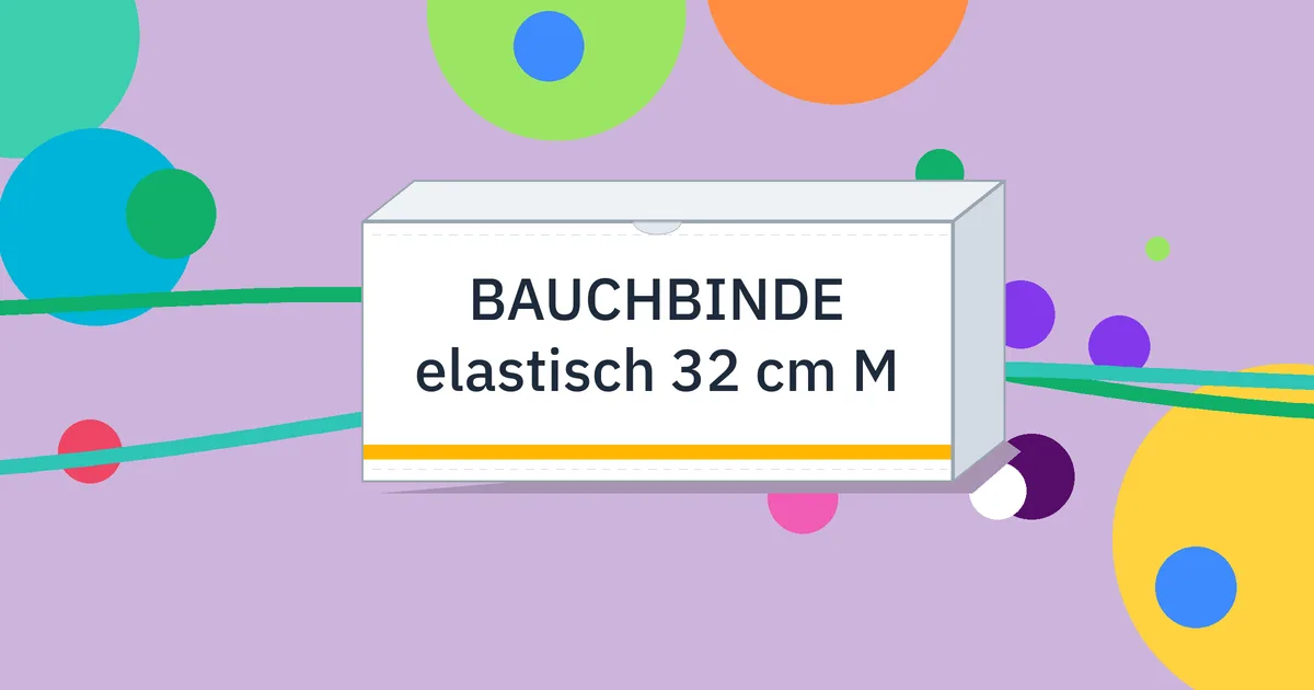 Symbolbild: Packung mit der Aufschrift BAUCHBINDE elastisch 32 cm M (PZN 19070718) – Verfügbarkeit und Bezug in Apotheken in Frankfurt am Main