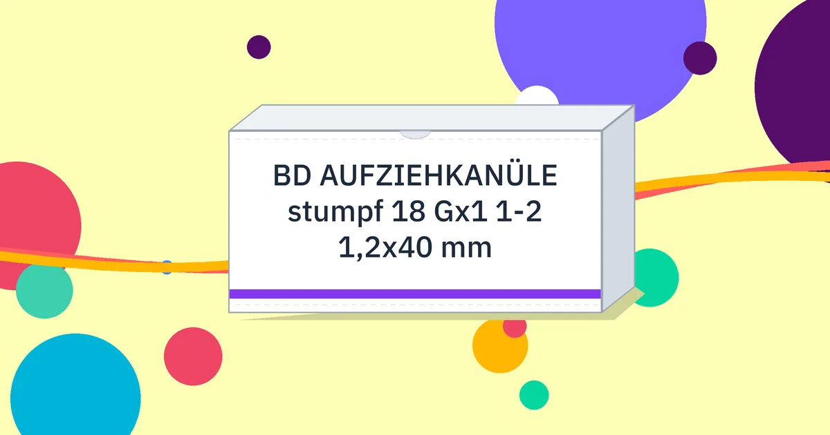 Symbolbild: Packung mit der Aufschrift BD AUFZIEHKANÜLE stumpf 18 Gx1 1-2 1,2x40 mm (PZN 11135594) – Verfügbarkeit und Bezug in Apotheken in Frankfurt am Main