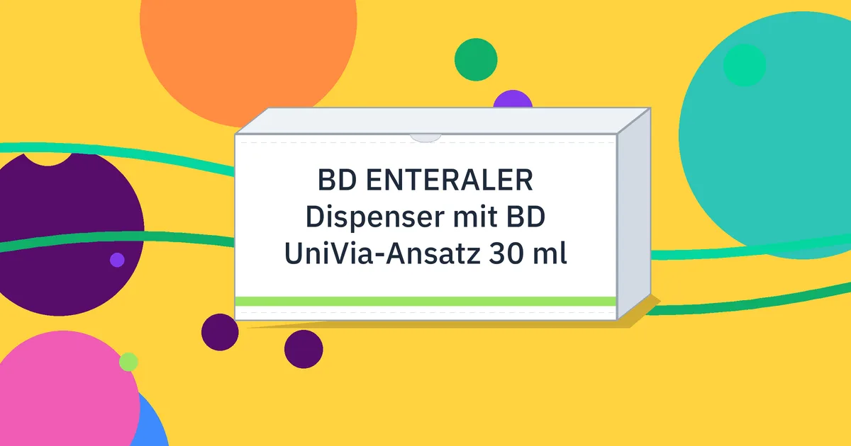 Symbolbild: Packung mit der Aufschrift BD ENTERALER Dispenser mit BD UniVia-Ansatz 30 ml (PZN 08446735) – Verfügbarkeit und Bezug in Apotheken in Frankfurt am Main