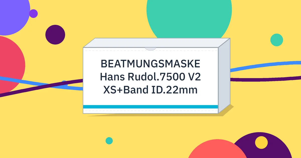 Symbolbild: Packung mit der Aufschrift BEATMUNGSMASKE Hans Rudol.7500 V2 XS+Band ID.22mm (PZN 17303294) – Verfügbarkeit und Bezug in Apotheken in Frankfurt am Main