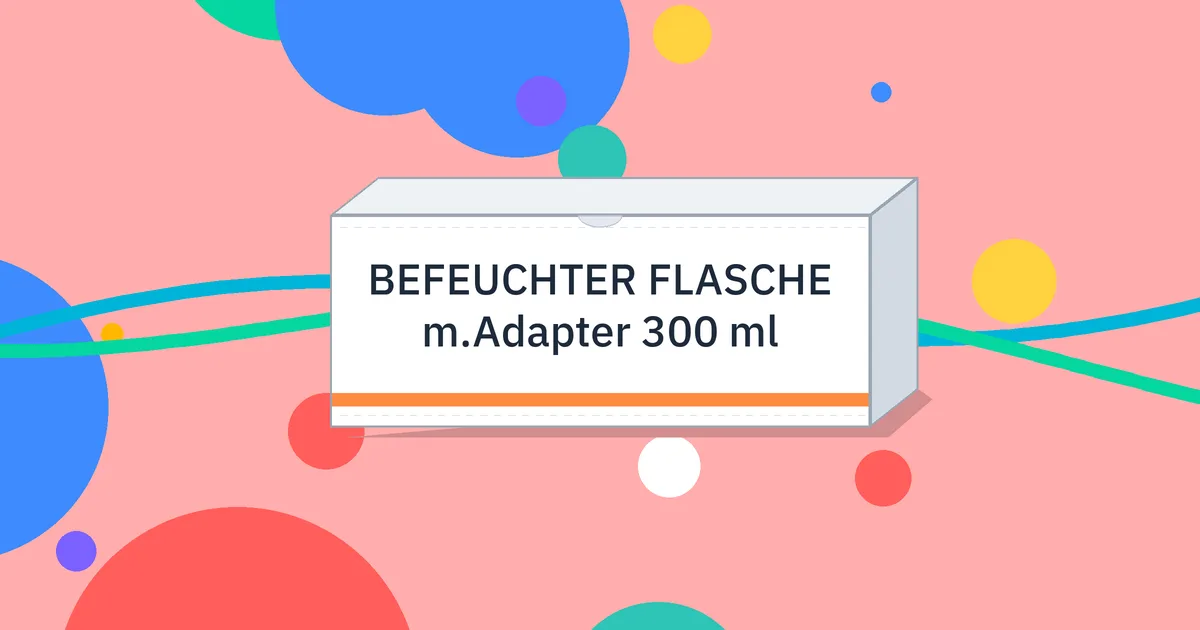 Symbolbild: Packung mit der Aufschrift BEFEUCHTER FLASCHE m.Adapter 300 ml (PZN 06908841) – Verfügbarkeit und Bezug in Apotheken in Frankfurt am Main