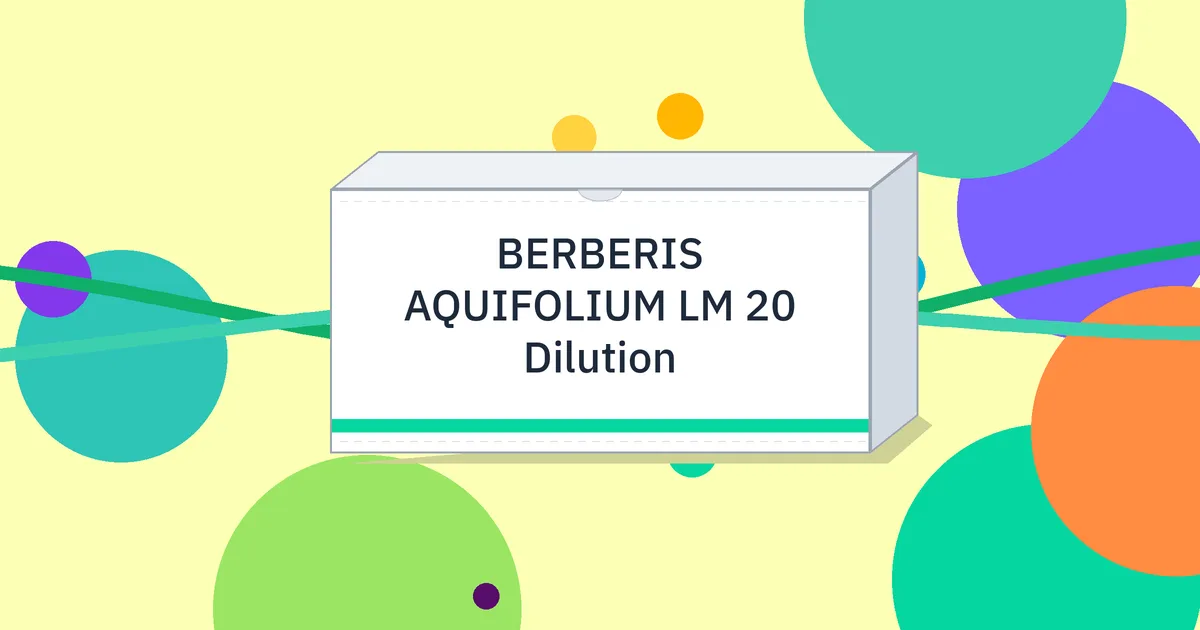 Symbolbild: Packung mit der Aufschrift BERBERIS AQUIFOLIUM LM 20 Dilution (PZN 13383385) – Verfügbarkeit und Bezug in Apotheken in Frankfurt am Main