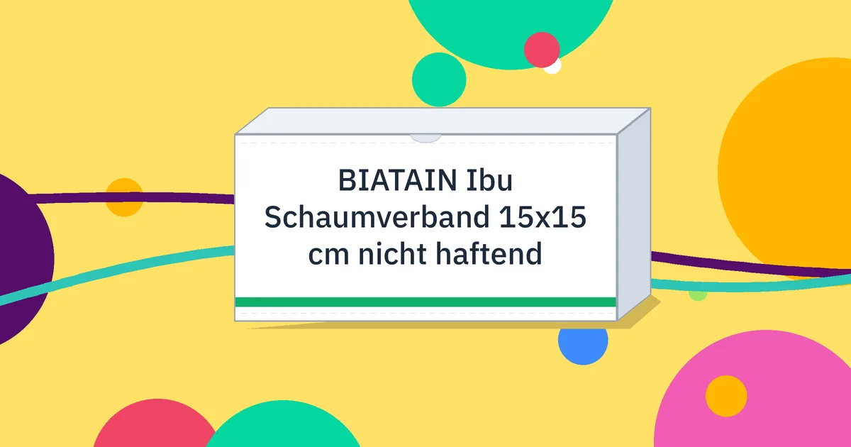 Symbolbild: Packung mit der Aufschrift BIATAIN Ibu Schaumverband 15x15 cm nicht haftend (PZN 04808354) – Verfügbarkeit und Bezug in Apotheken in Frankfurt am Main
