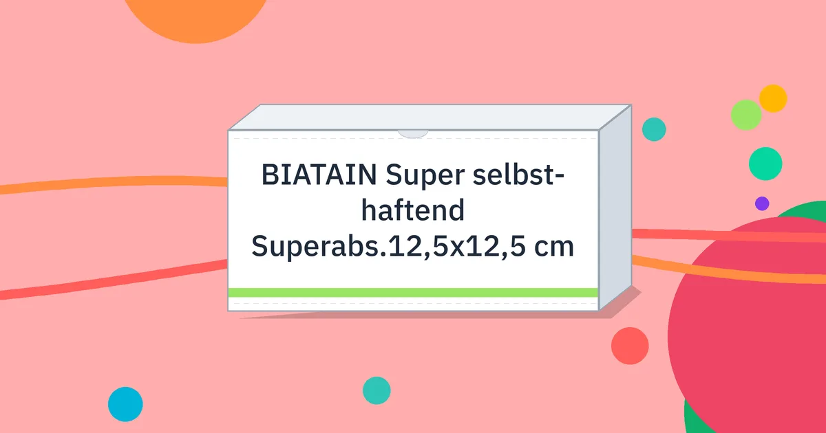 Symbolbild: Packung mit der Aufschrift BIATAIN Super selbst-haftend Superabs.12,5x12,5 cm (PZN 11381620) – Verfügbarkeit und Bezug in Apotheken in Frankfurt am Main