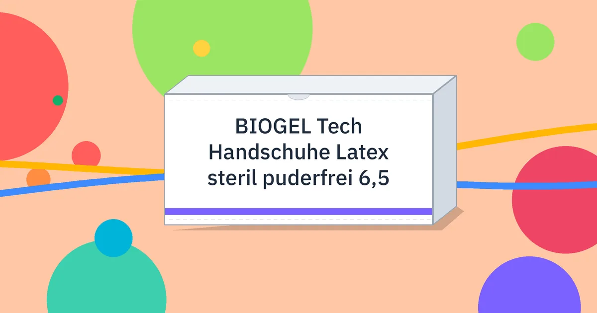 Symbolbild: Packung mit der Aufschrift BIOGEL Tech Handschuhe Latex steril puderfrei 6,5 (PZN 20867149) – Verfügbarkeit und Bezug in Apotheken in Frankfurt am Main