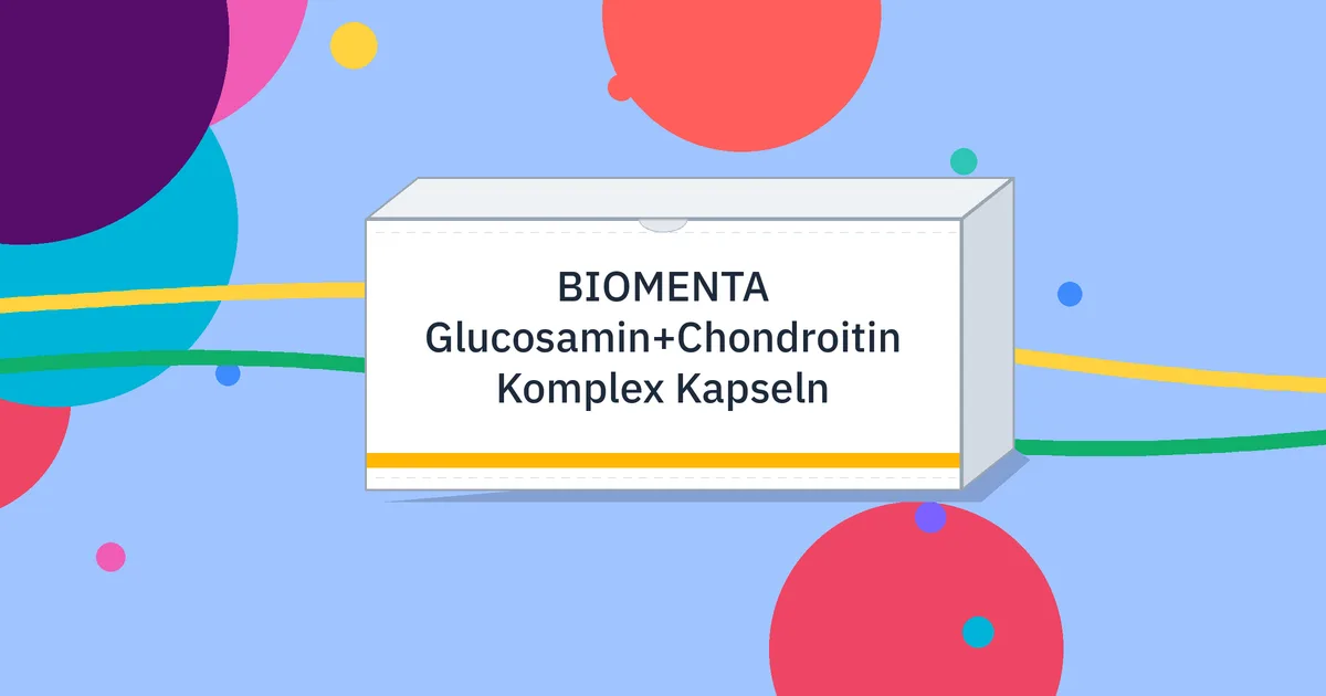 Symbolbild: Packung mit der Aufschrift BIOMENTA Glucosamin+Chondroitin Komplex Kapseln (PZN 16895890) – Verfügbarkeit und Bezug in Apotheken in Frankfurt am Main