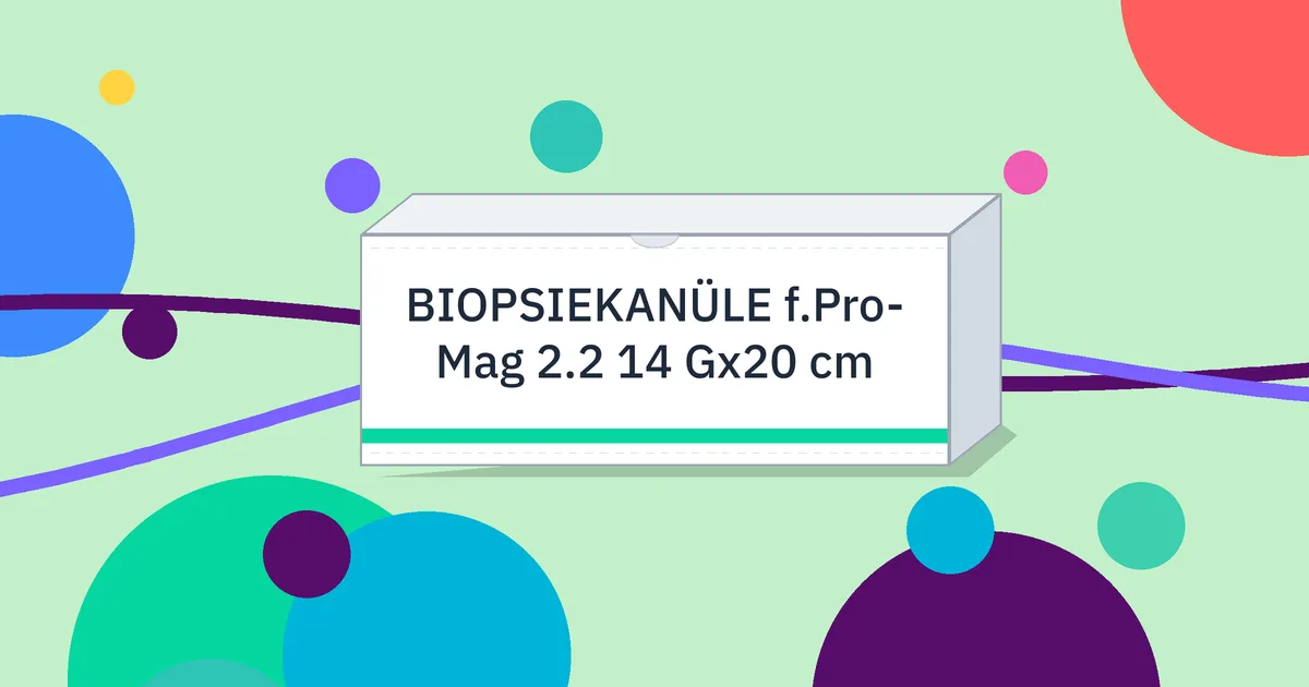 Symbolbild: Packung mit der Aufschrift BIOPSIEKANÜLE f.Pro-Mag 2.2 14 Gx20 cm (PZN 04507552) – Verfügbarkeit und Bezug in Apotheken in Frankfurt am Main