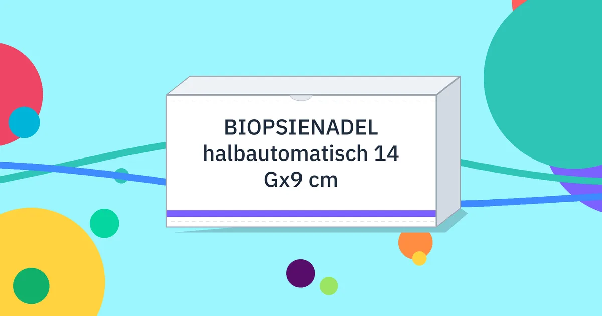 Symbolbild: Packung mit der Aufschrift BIOPSIENADEL halbautomatisch 14 Gx9 cm (PZN 19529513) – Verfügbarkeit und Bezug in Apotheken in Frankfurt am Main