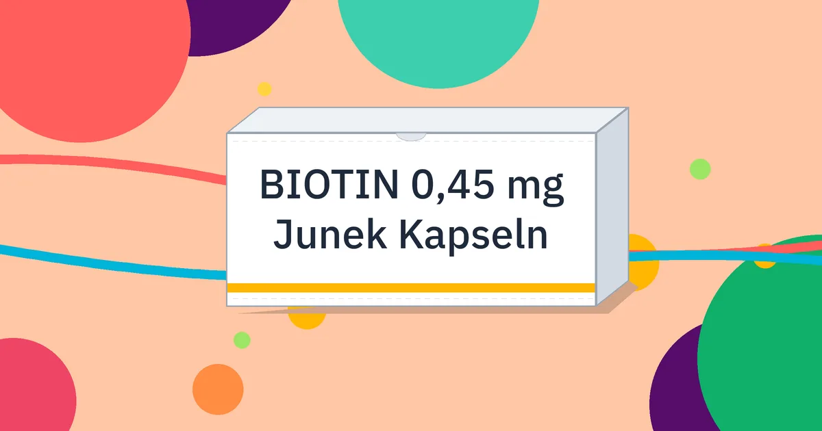 Symbolbild: Packung mit der Aufschrift BIOTIN 0,45 mg Junek Kapseln (PZN 07084313) – Verfügbarkeit und Bezug in Apotheken in Frankfurt am Main
