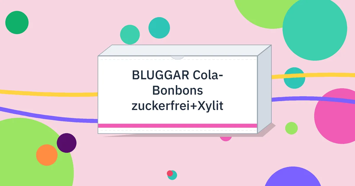 Symbolbild: Packung mit der Aufschrift BLUGGAR Cola-Bonbons zuckerfrei+Xylit (PZN 20604786) – Verfügbarkeit und Bezug in Apotheken in Frankfurt am Main