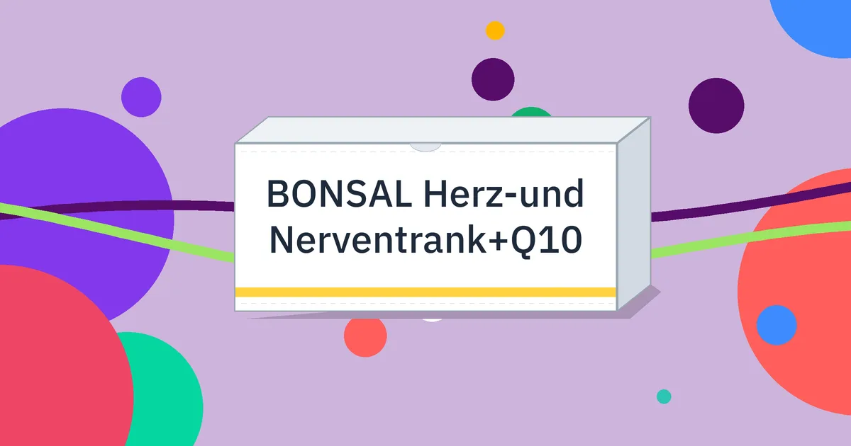 Symbolbild: Packung mit der Aufschrift BONSAL Herz-und Nerventrank+Q10 (PZN 01828818) – Verfügbarkeit und Bezug in Apotheken in Frankfurt am Main