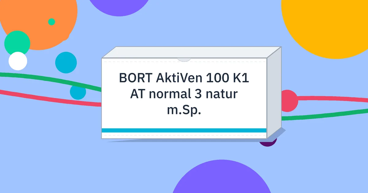 Symbolbild: Packung mit der Aufschrift BORT AktiVen 100 K1 AT normal 3 natur m.Sp. (PZN 13736412) – Verfügbarkeit und Bezug in Apotheken in Frankfurt am Main