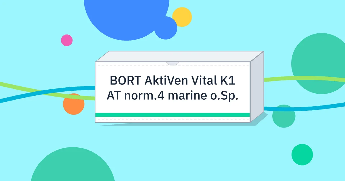 Symbolbild: Packung mit der Aufschrift BORT AktiVen Vital K1 AT norm.4 marine o.Sp. (PZN 13741005) – Verfügbarkeit und Bezug in Apotheken in Frankfurt am Main