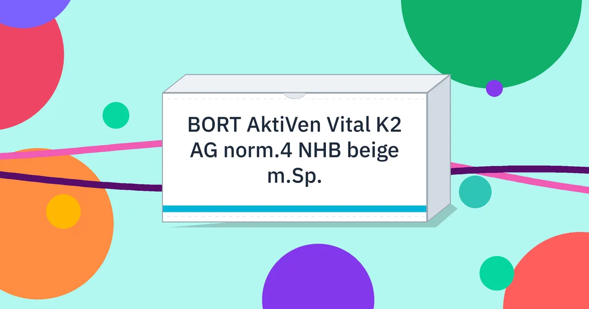 Symbolbild: Packung mit der Aufschrift BORT AktiVen Vital K2 AG norm.4 NHB beige m.Sp. (PZN 13731768) – Verfügbarkeit und Bezug in Apotheken in Frankfurt am Main