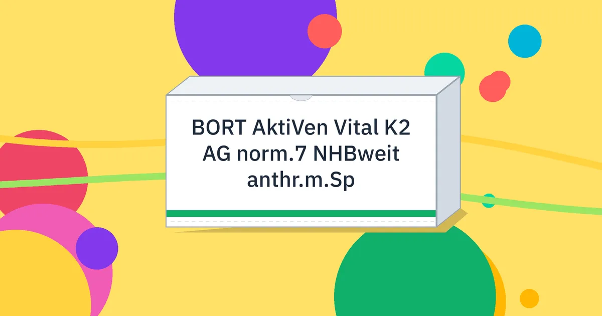Symbolbild: Packung mit der Aufschrift BORT AktiVen Vital K2 AG norm.7 NHBweit anthr.m.Sp (PZN 13734703) – Verfügbarkeit und Bezug in Apotheken in Frankfurt am Main