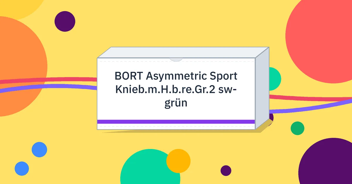 Symbolbild: Packung mit der Aufschrift BORT Asymmetric Sport Knieb.m.H.b.re.Gr.2 sw-grün (PZN 19634351) – Verfügbarkeit und Bezug in Apotheken in Frankfurt am Main