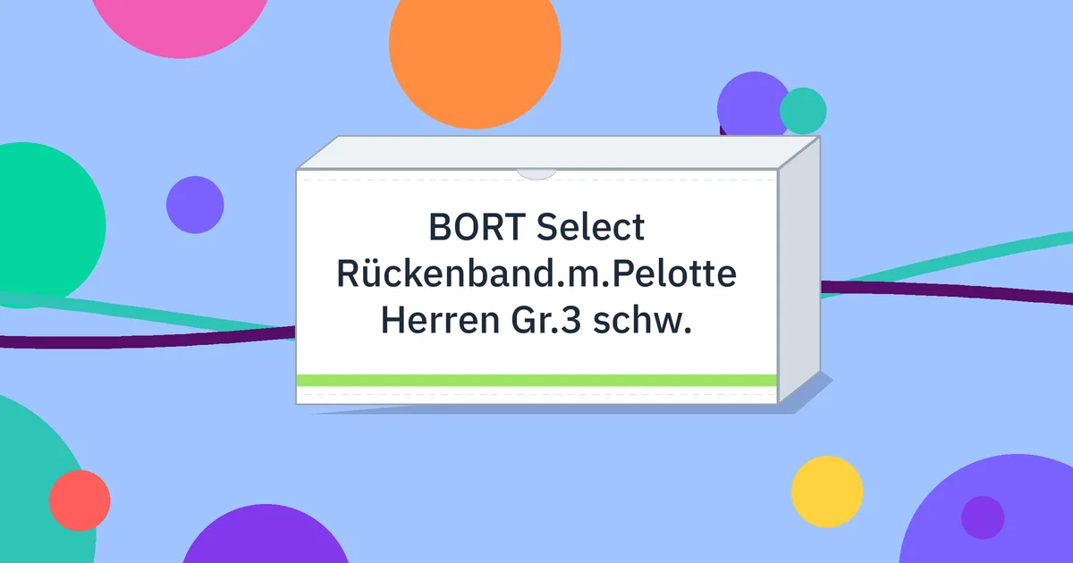 Symbolbild: Packung mit der Aufschrift BORT Select Rückenband.m.Pelotte Herren Gr.3 schw. (PZN 14273925) – Verfügbarkeit und Bezug in Apotheken in Frankfurt am Main