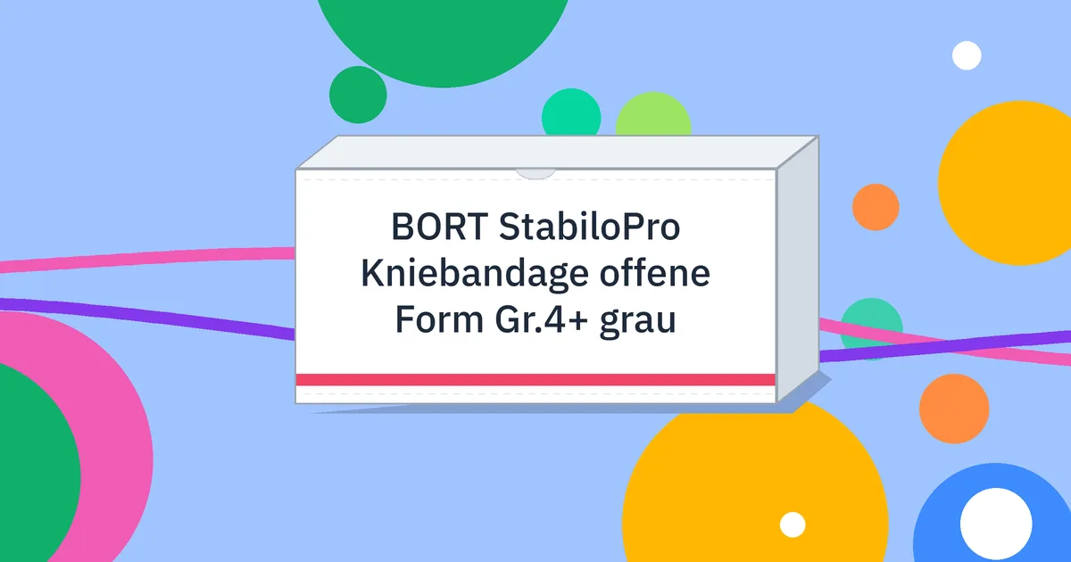 Symbolbild: Packung mit der Aufschrift BORT StabiloPro Kniebandage offene Form Gr.4+ grau (PZN 15256900) – Verfügbarkeit und Bezug in Apotheken in Frankfurt am Main