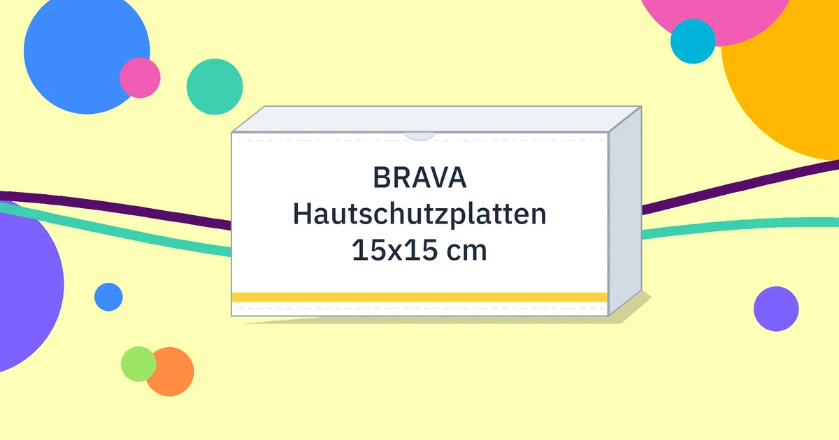 Symbolbild: Packung mit der Aufschrift BRAVA Hautschutzplatten 15x15 cm (PZN 15567008) – Verfügbarkeit und Bezug in Apotheken in Frankfurt am Main