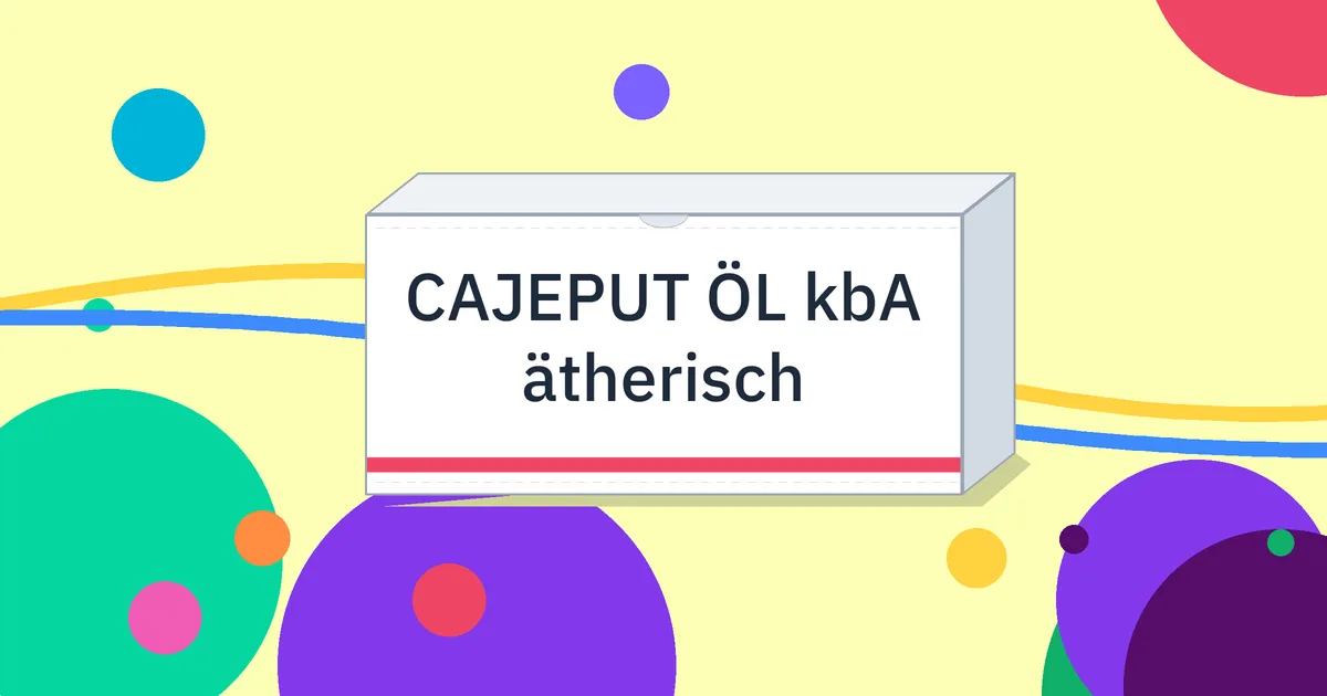 Symbolbild: Packung mit der Aufschrift CAJEPUT ÖL kbA ätherisch (PZN 01927897) – Verfügbarkeit und Bezug in Apotheken in Frankfurt am Main